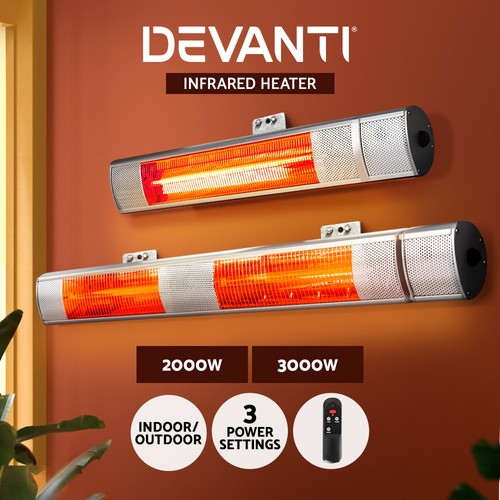 Devanti Electric Strip Heater Infrared Radiant Heaters Patio 2000W ...