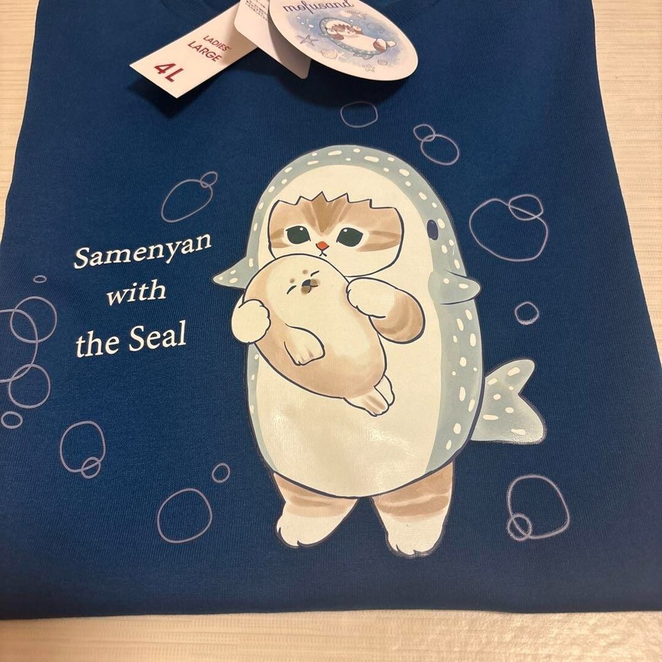 Mofusand Shark Cat Samenyan with the Seal T-shirt 4L size Dark Blue ...