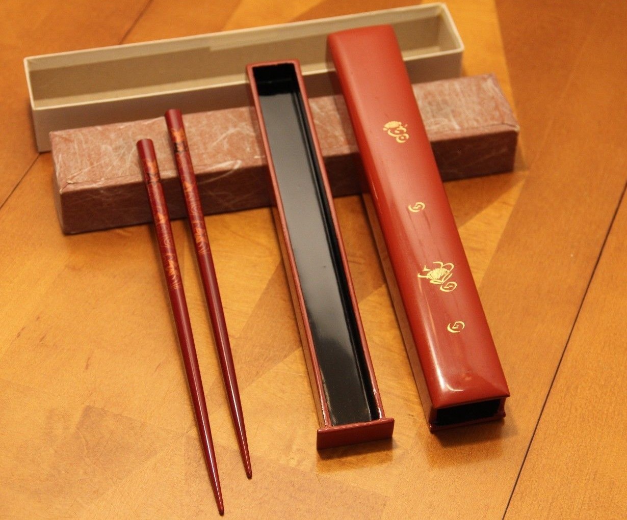 ANTIQUE Chopsticks hand painted From Japan with slide box RARE VERY ...