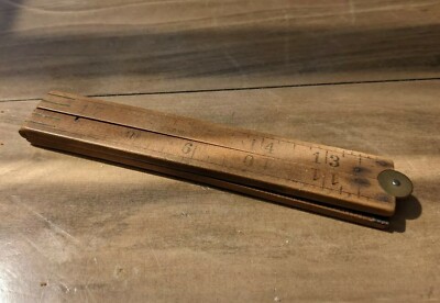 ANTIQUE 24 INCH 2 FT STANDARD BOXWOOD FOLDING RULER WOOD & BRASS WOODEN ...