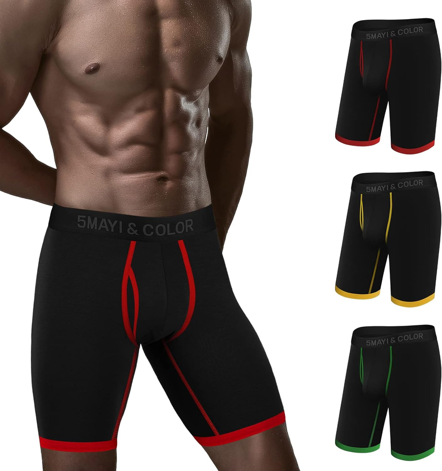 5Mayi Mens Underwear Cotton Boxer Briefs 9 Inch Long Leg Boxer Briefs ...