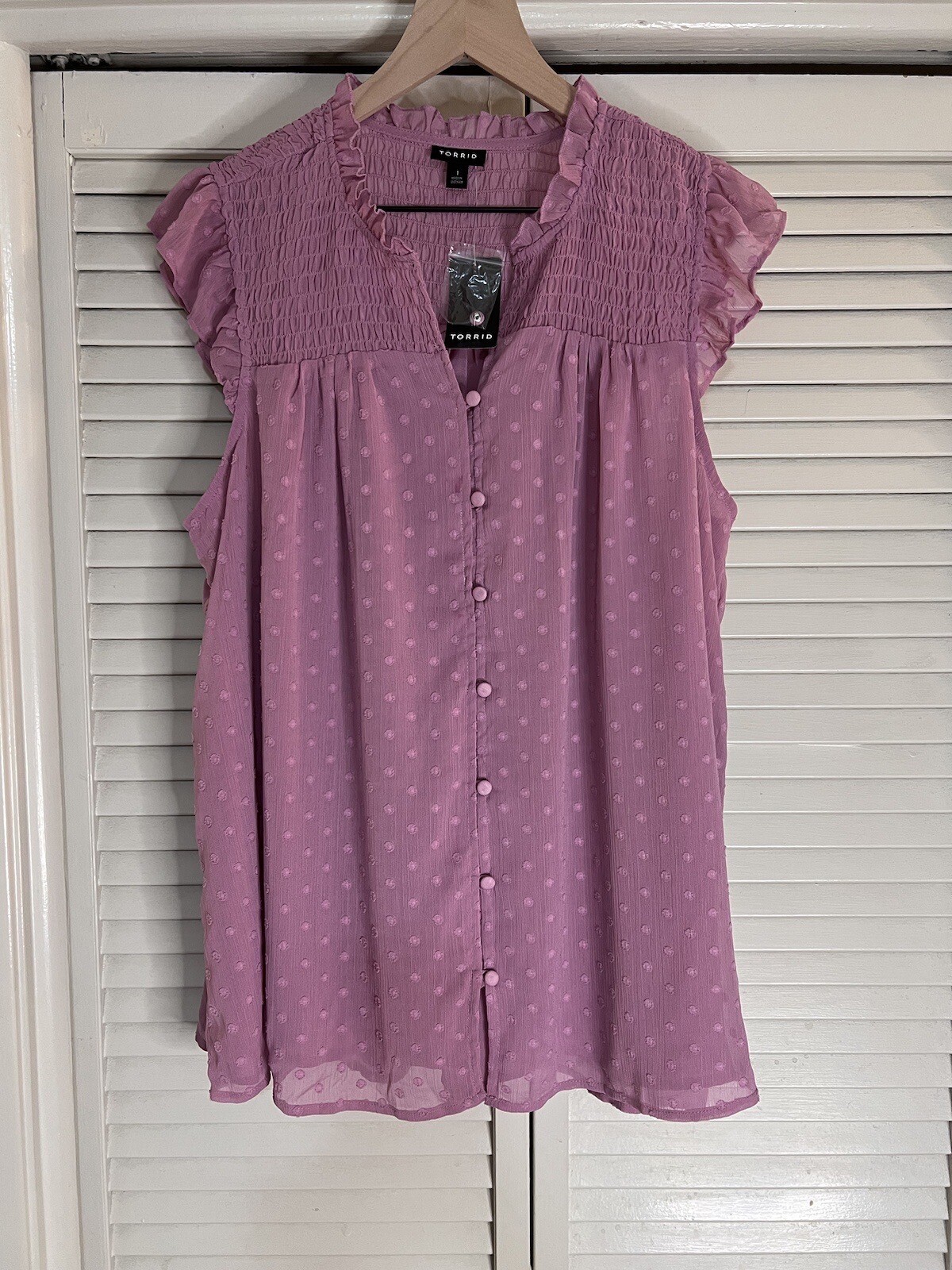 Torrid Women’s Mauve Short Sleeve Clipdot Smocked Blouse Top Size 1 New ...