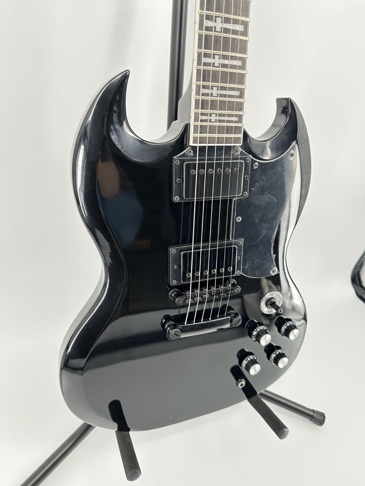 Ship from US SG-Style Electric Guitar Glossy Black Cross-Fret Inlays HH ...