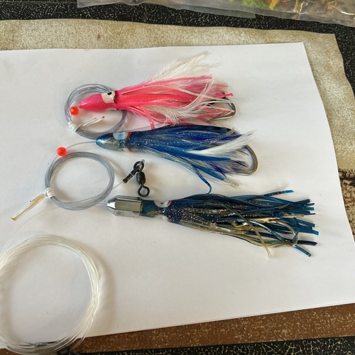 3 Pieces 6" Rigged tuna Feathers Trolling Saltwater Fishing lures - 3 ...