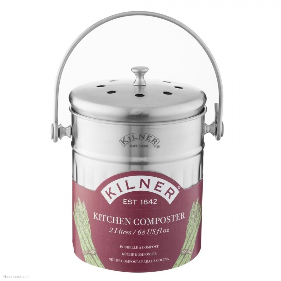 Kilner Stainless Steel Kitchen Compost Bin Kitchen Waste Storage 2.0L ...