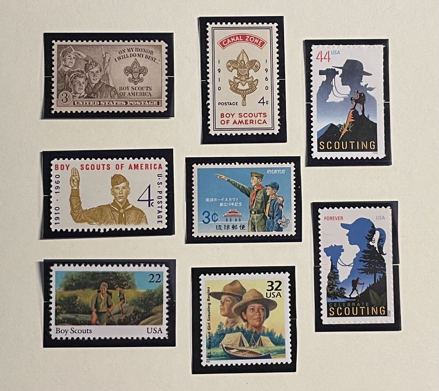 Scouts BSA Boy Scouts Set of 8 US Issued Scouting Stamps wMOUNTS Gift ...