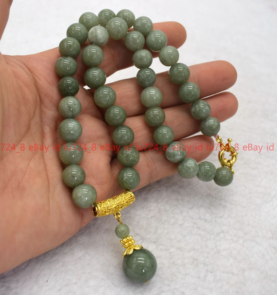 Natural 10mm A Green Jade Round Beads Pendant Necklace Bracelet Earrings Set AAA | eBay