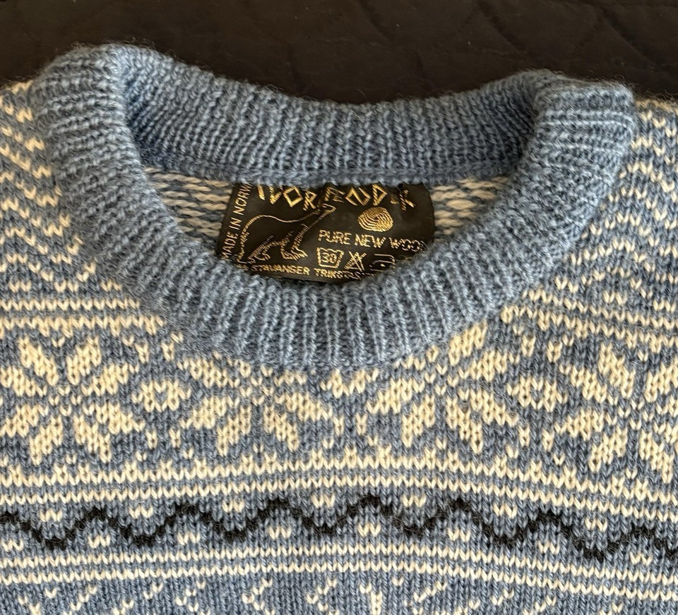 Vintage Worelander Norwegian New Wool Sweater - Light Blue & Tan | eBay