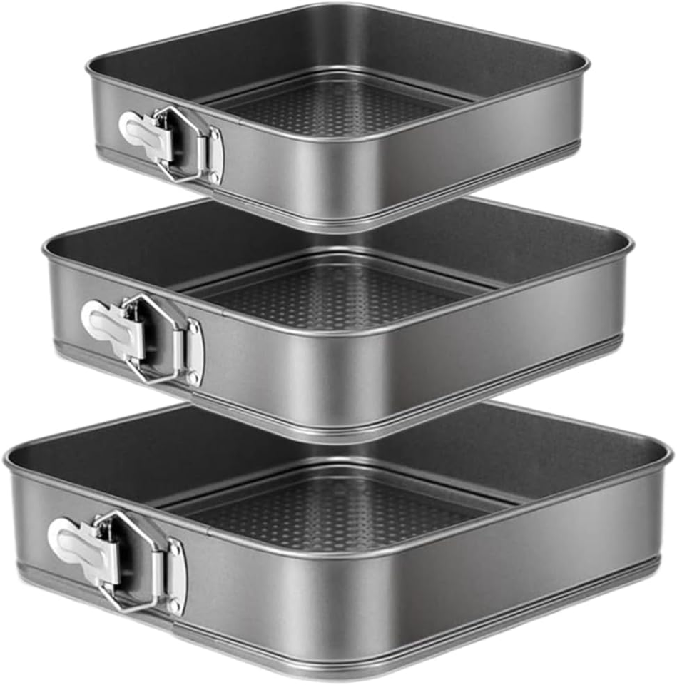 Springform Cake Pan Set of 3 (9.5, 10, 11 Inch) Square Baking Pans ...