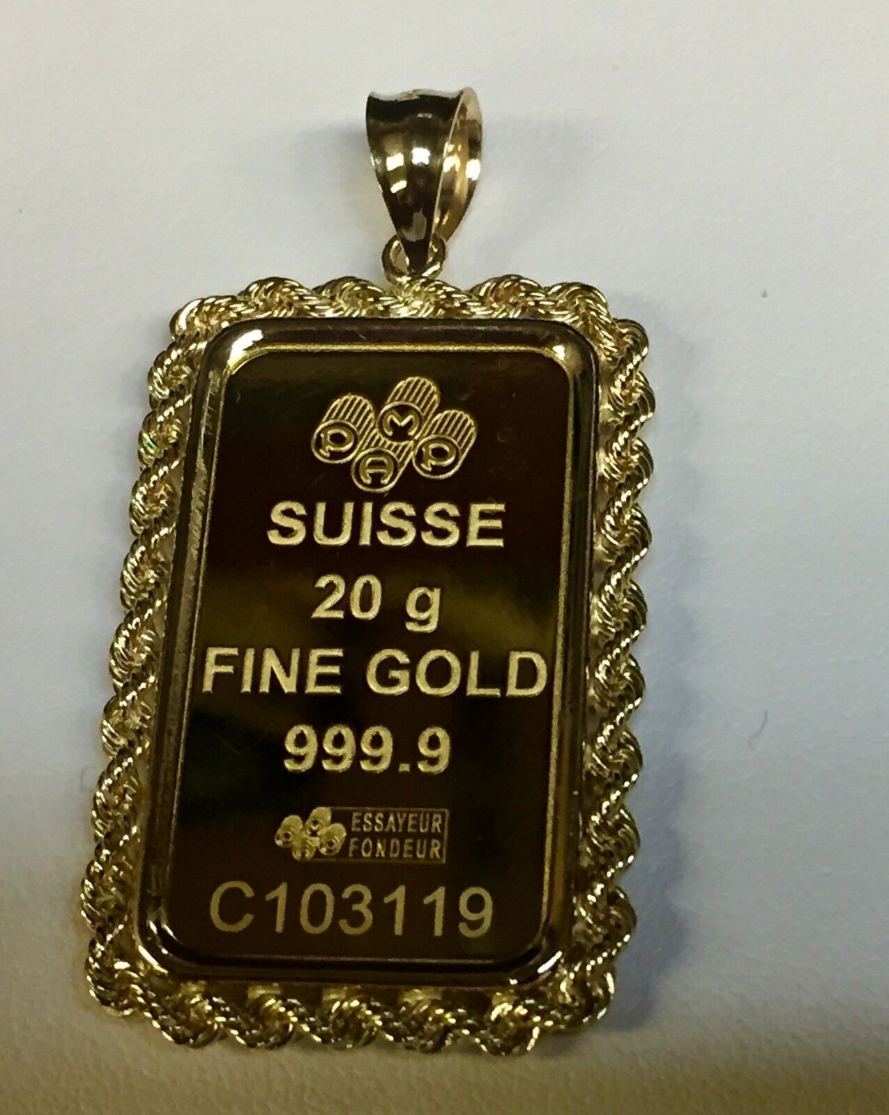 24k Yellow Gold Bullion Rope Pendant, 20gr Ingot Coin, Approx 4g | eBay