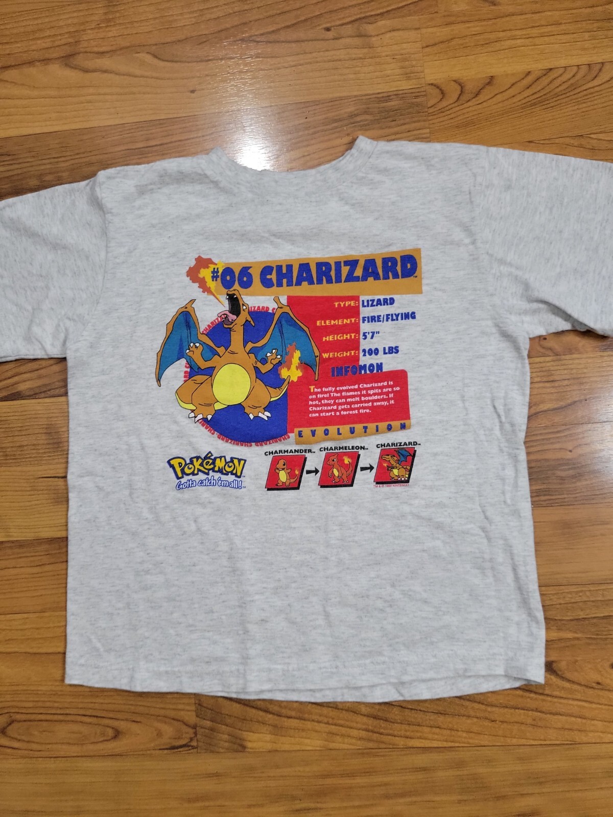 Vintage 1999 Pokemon Charizard Official Nintendo T-Sh… - Gem
