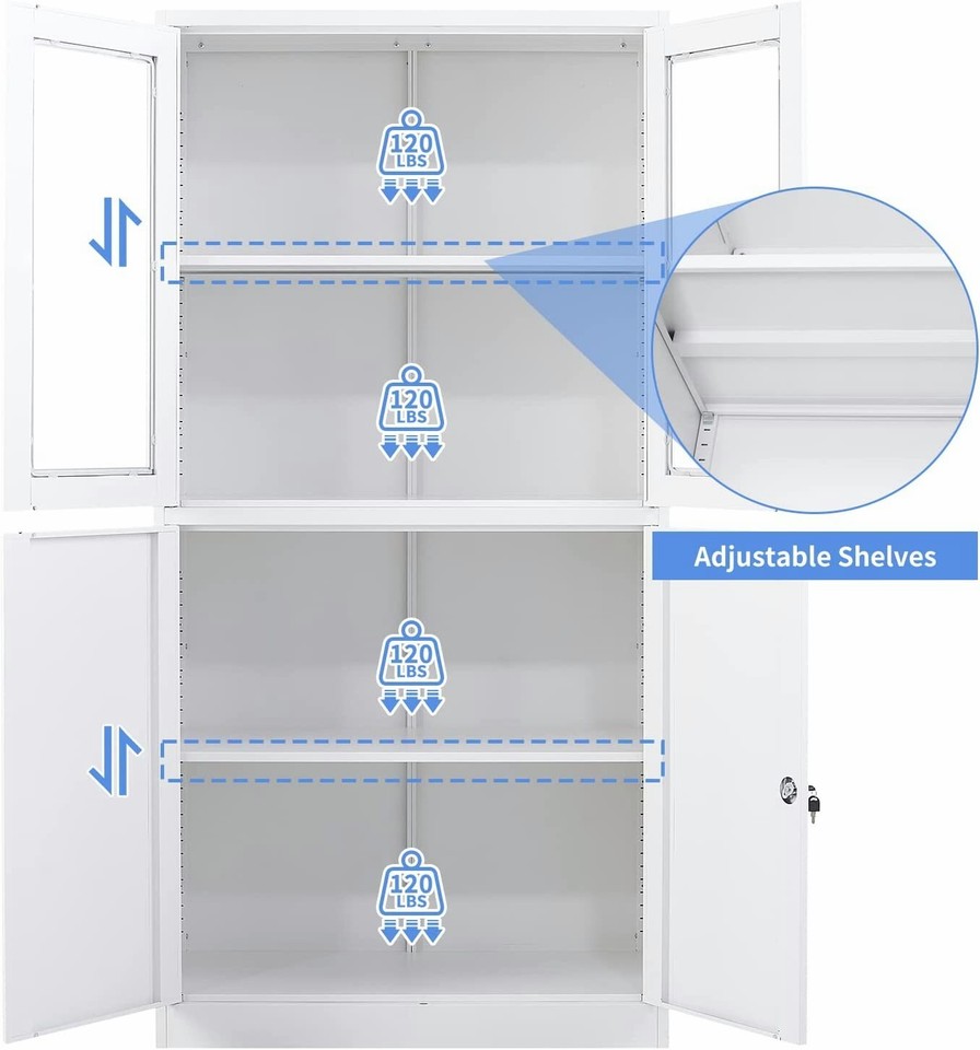 Metal Storage Cabinet with Glass Door, Steel File Cabinet Locker for ...