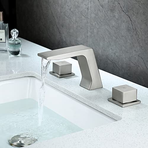 Bathroom Faucets with Double Handles 3 Hole Brushed Nickel Table ...