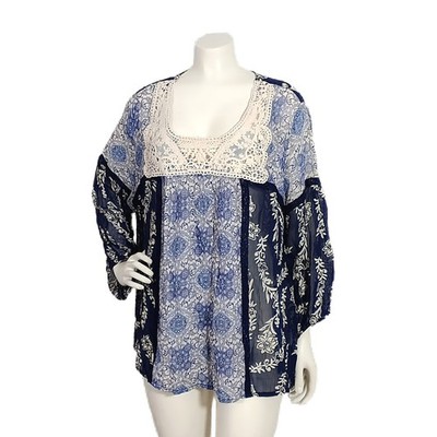 BILA Womens Blouse Top Size 1X XXL Boho Chiffon Peasant Floral Crochet ...