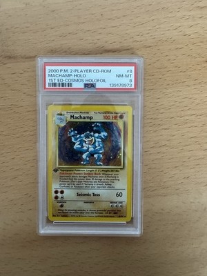 Pokemon 2000 Machamp #8 Base Set WOTC 1st Edition Cosmo Holofoil PSA 8 ...