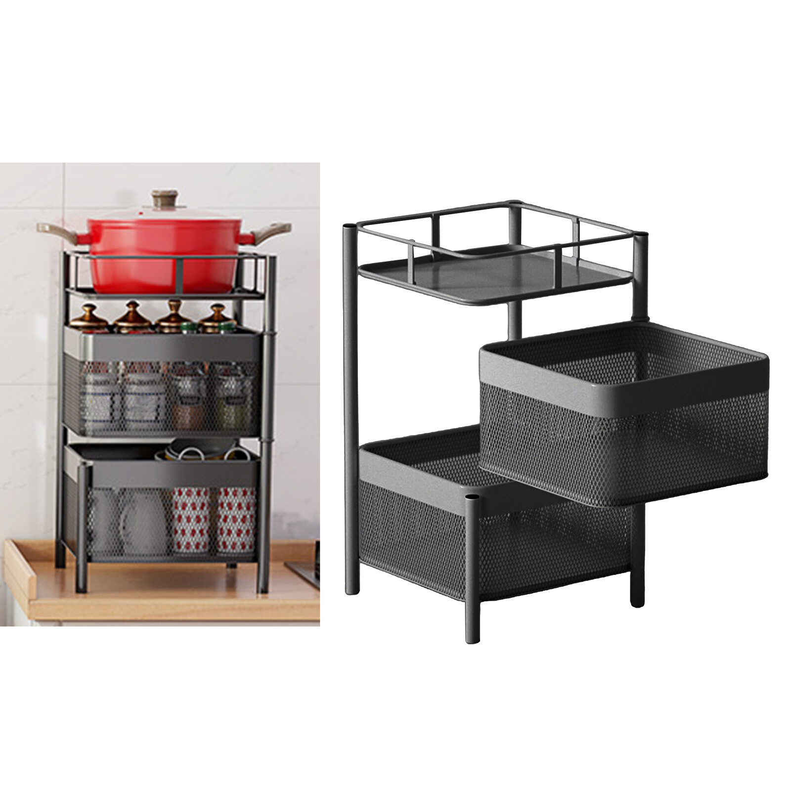 3 Tier Kitchen Storage Rack Snacks Books Shelf Cart Kitchen Salon Black ...