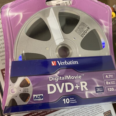 NEW**10-pk Verbatim Digital Movie DVD+R** 120 mins**4.7 GB**8x speed ...