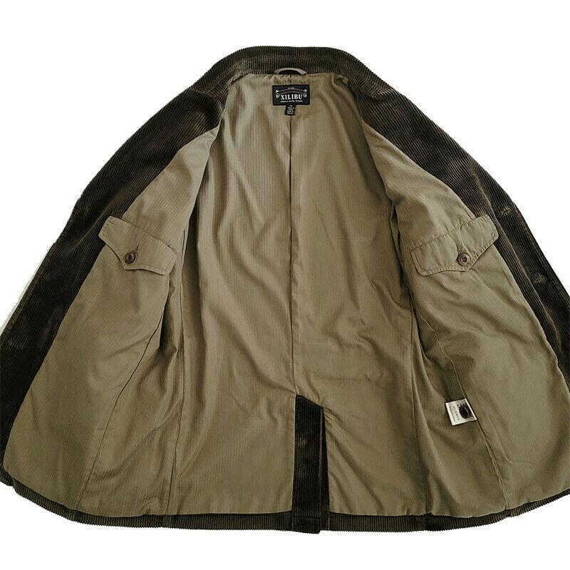 Men's Vintage Casual Work Corduroy Lapel Buttons Safari Jacket Hunting ...