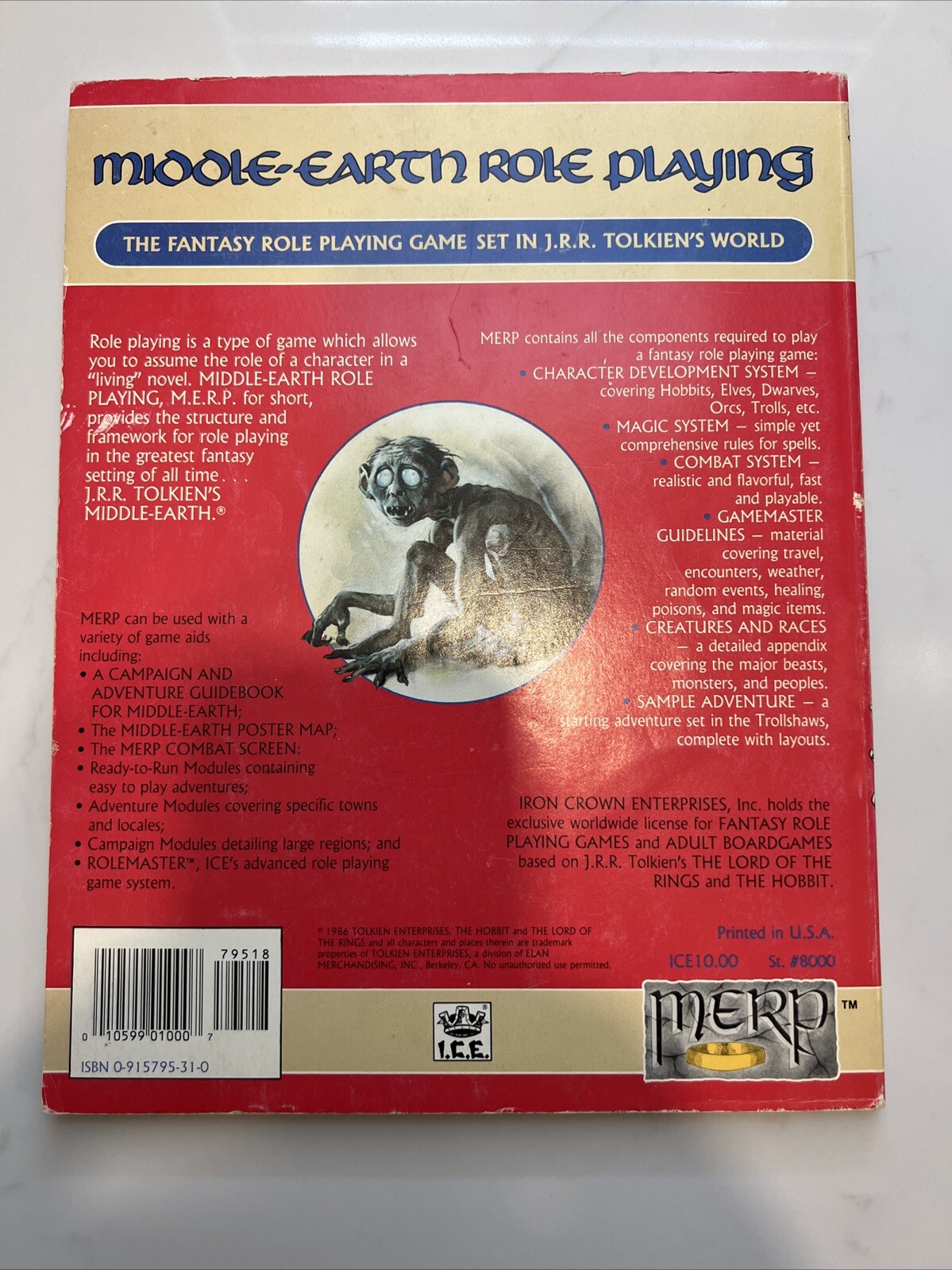 Middle-Earth Role Playing Core Rulebook 1986 ICE MERP Lord of the Rings ...