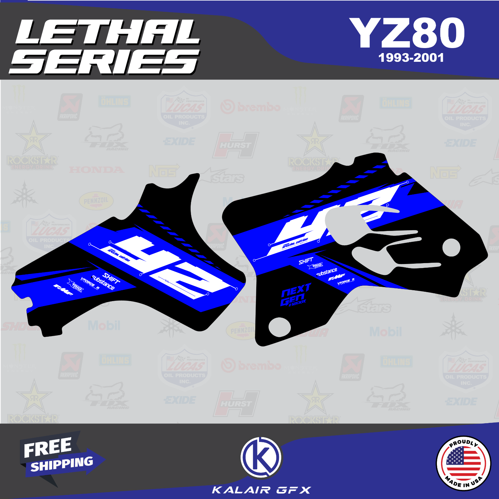 Graphics Kit for Yamaha YZ 80 (93-01) YZ80 Lethal Series - Blue Shift ...