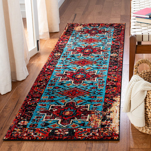 Vintage Hamadan Collection 2'3″ X 8' Red / Light Blue Runner Rug ...
