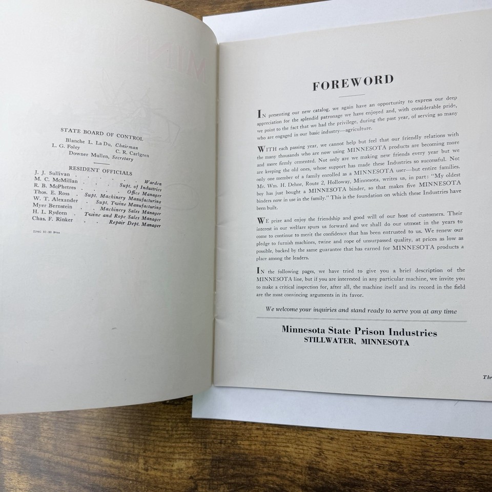 1933 Minnesota State Prison Industries Farm Machinery Catalog ...