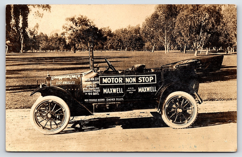VINTAGE REAL PHOTO POSTCARD MAXWELL CAR WORLD RECORD MOTOR NON STOP RUN ...
