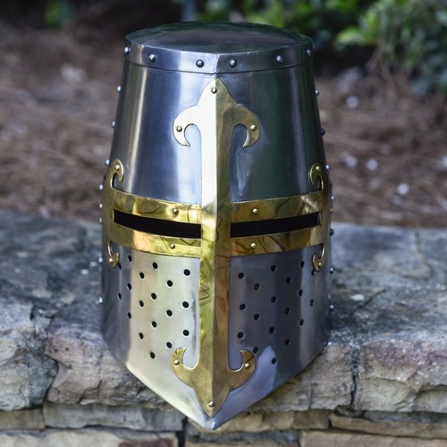 Cursed Crusader Pure Brass Steel Silver Functional Great Helm Knight ...