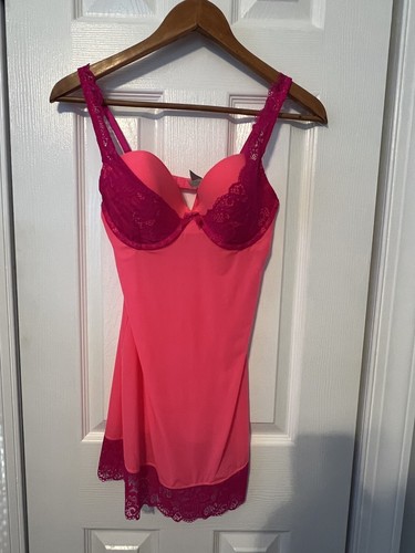 Victoria Secret Hot Pink Lace Ruffled Teddy With Built In Bra. Size 34D ...