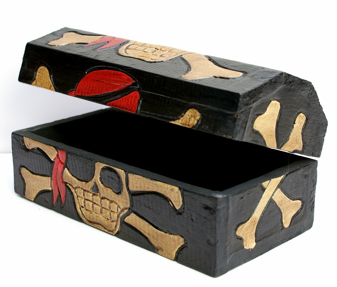Wooden Pirate Chest Small Treasure Storage Case Box Black Gift Idea ...