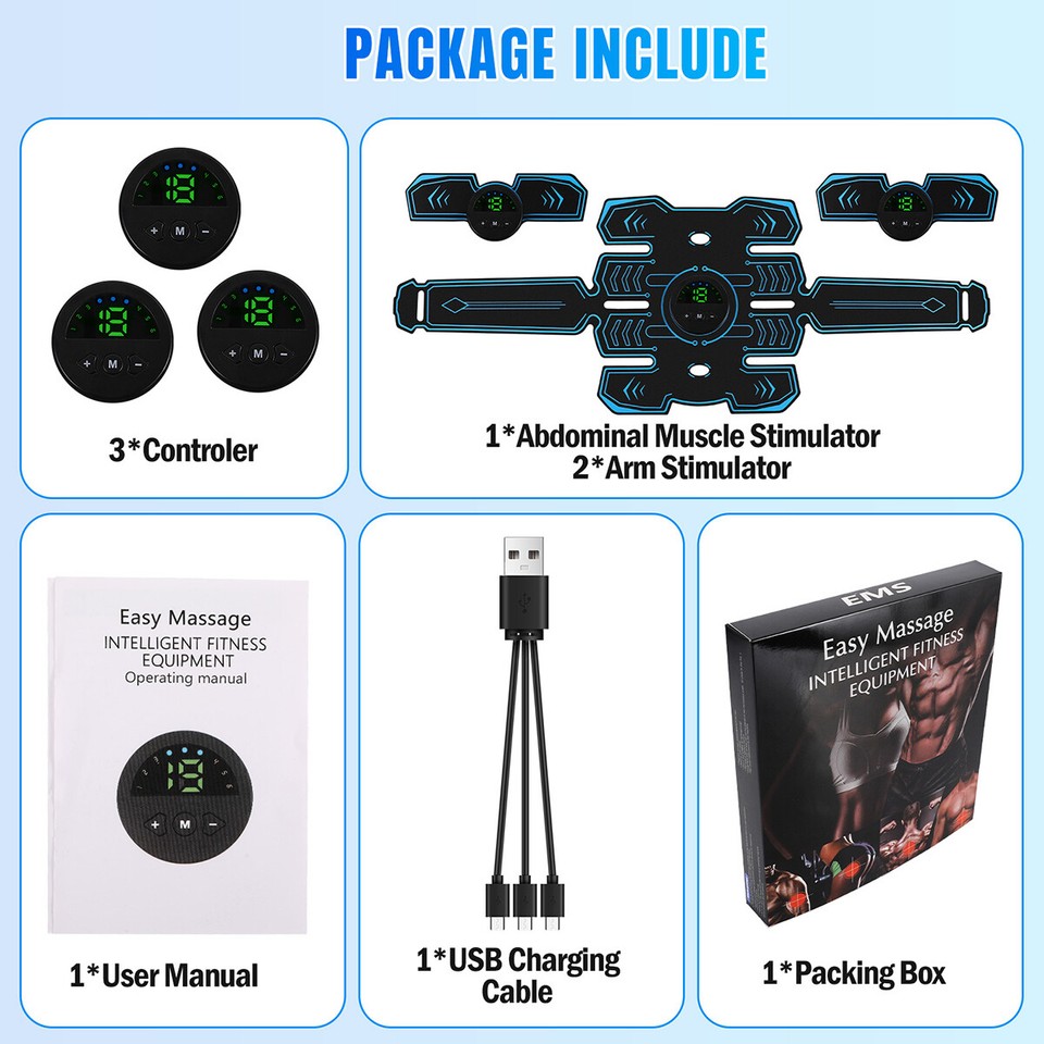 Tactical Abs Muscle Stimulator EMS Abdominal Toning Belt Portable USB ...