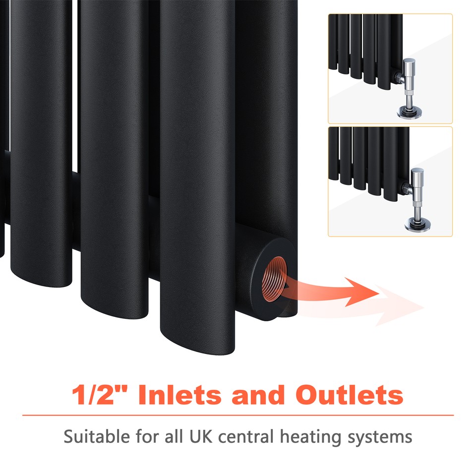 Vertical Radiator Double Black Oval Column Modern Tall Upright Rads ...