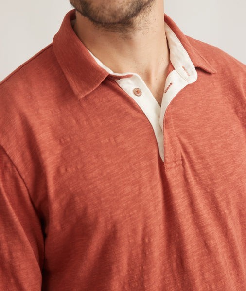 New Marine Layer Heavy Long Sleeve Slub Rugby Polo Rust Red Size L | eBay