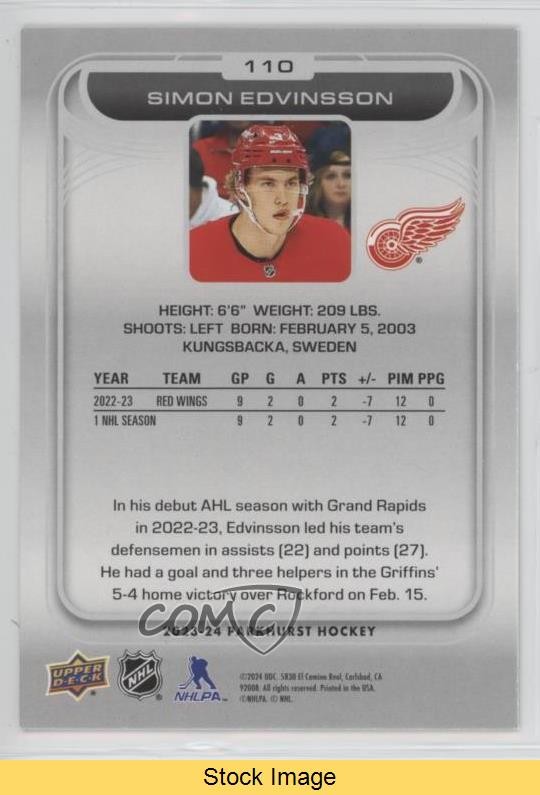 2023 Upper Deck Parkhurst Gold Patterned Foil Simon Edvinsson Rookie RC ...