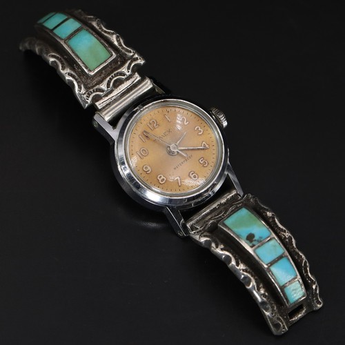 VTG Sterling Silver - NAVAJO Turquoise Inlay Ladies TIMEX Watch Tips ...