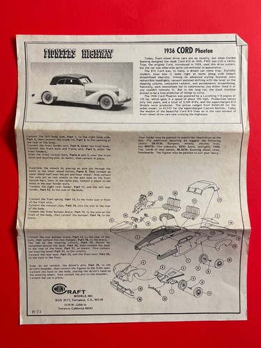 Minicraft Models - 1936 Cord Phaeton Car - Original Model Kit ...