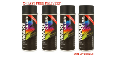 MAXICOLOR Matt Deep Black Ral 9005 - Outdoor and Indoor Use 400ML x4 ...
