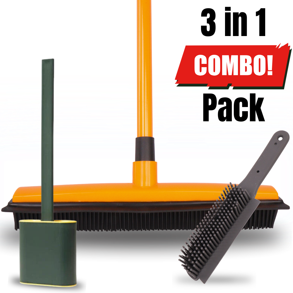 3 Pack Long Handle Rubber Broom Pet Hair Brush Set Fur Remover Broom ...