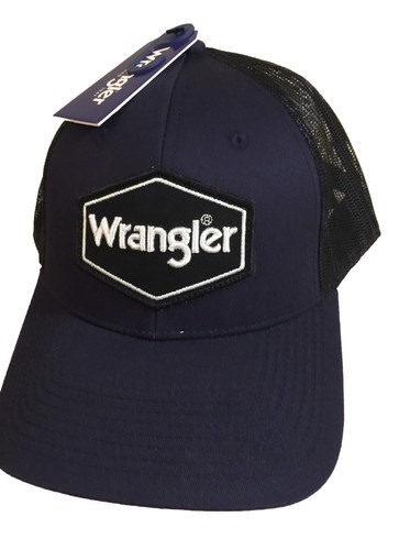 NWT Wrangler Hat Adult Dark Blue White Adjustable Back Cap Patch Front ...