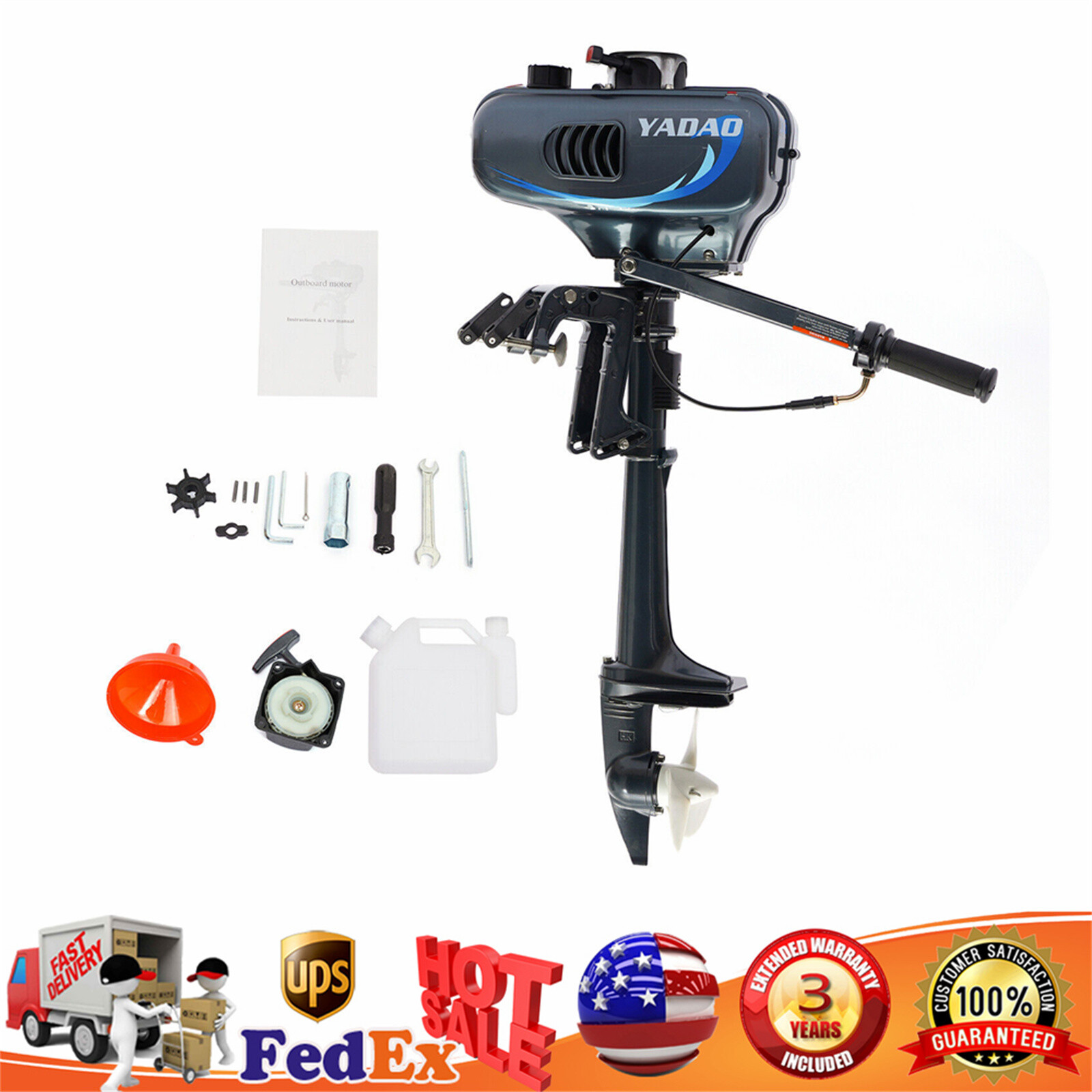 2-Stroke 3.5HP Heavy Duty Outboard Motor Boat Engine & Air Cooling CDI ...