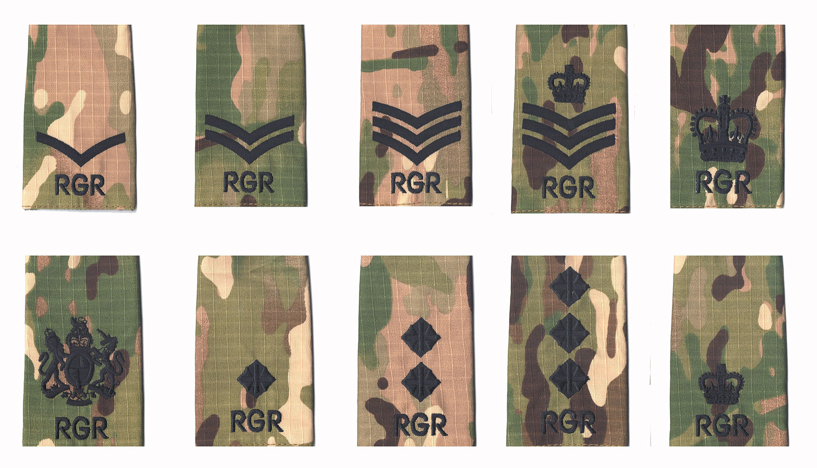 Pair Black on Multicam / MTP Match RGR Royal Gurkha Rifles Rank Slides ...