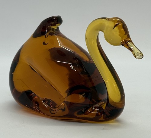 Amber Art Glass Swan Figurine Paperweight | eBay