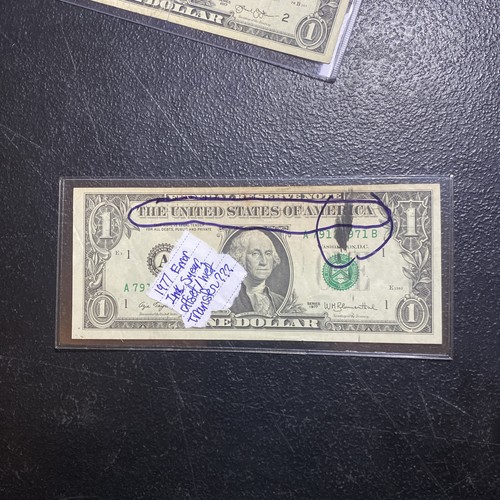 💎 1977 UNC $1 BILL ERROR Ink Smear Offset Alignment/ Wet Ink Transfer ...