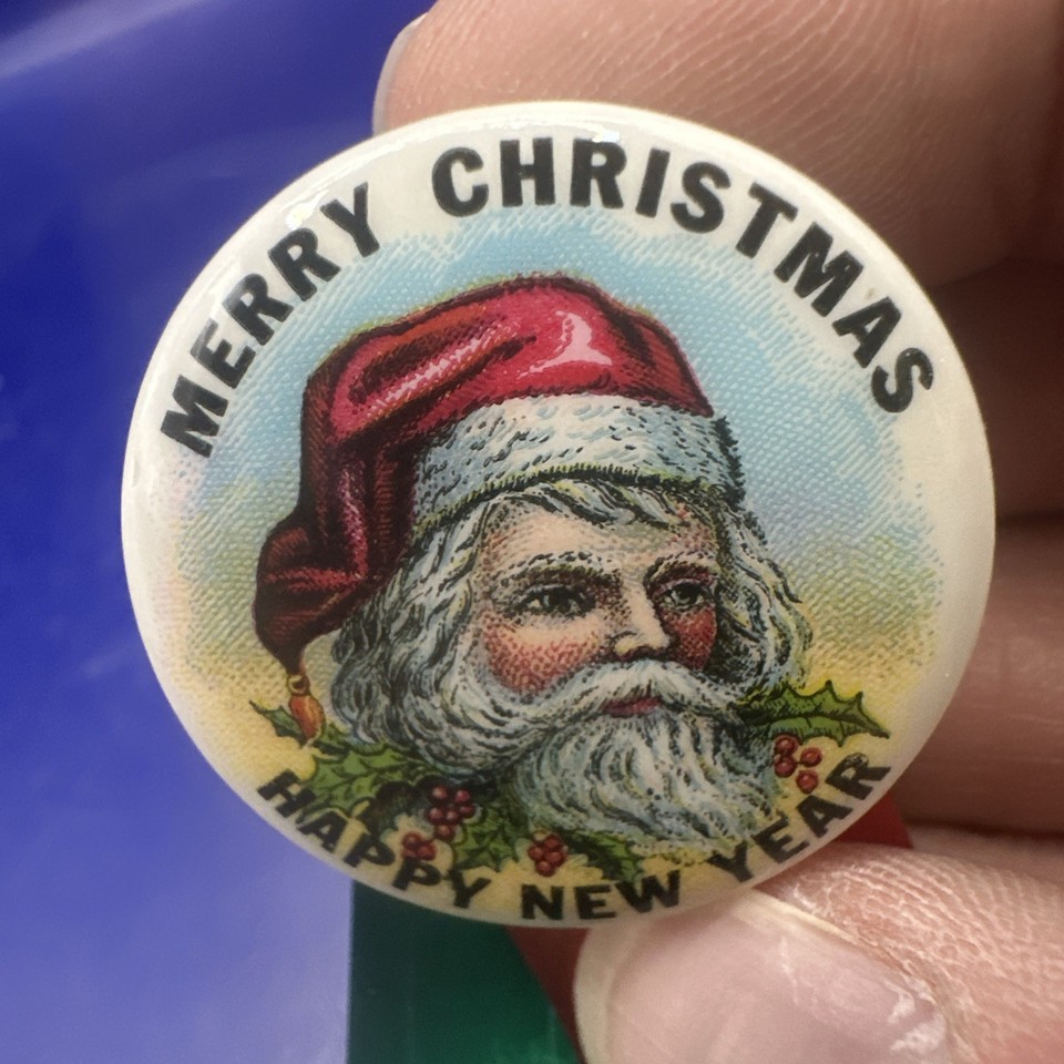 Vintage- Santa Claus Celluloid Pinback Merry Christmas Happy New Year 1 ...