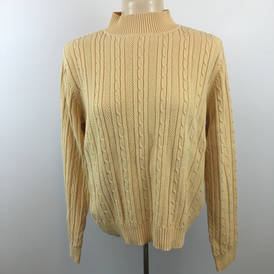Studio Works Sweater Womens Large Cable Knit Mock Neck Pullover Beige ...