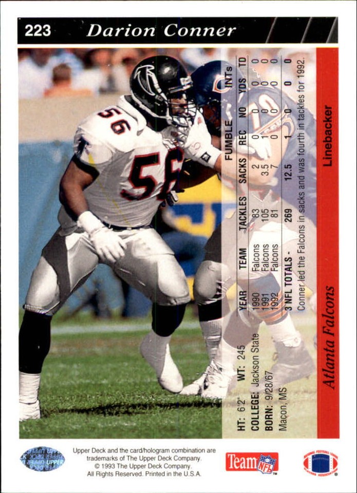 1993 Upper Deck Football Card #223 Darion Conner | eBay