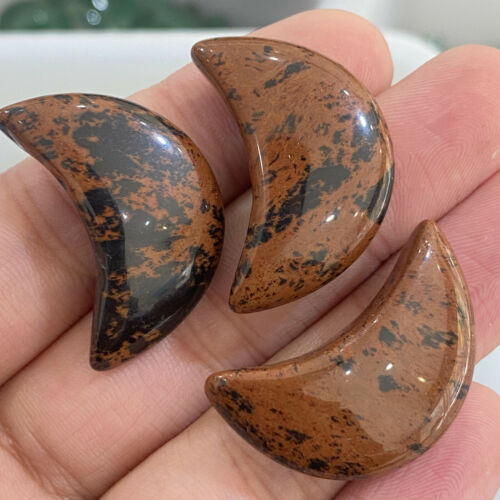 Natural carved Red Obsidian crystal quartz Moon specimen reiki healing ...