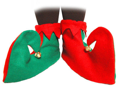 CHRISTMAS GREEN&RED ELF SHOES BOOTS WITH BELLS XMAS FANCY DRESS COSTUME ...