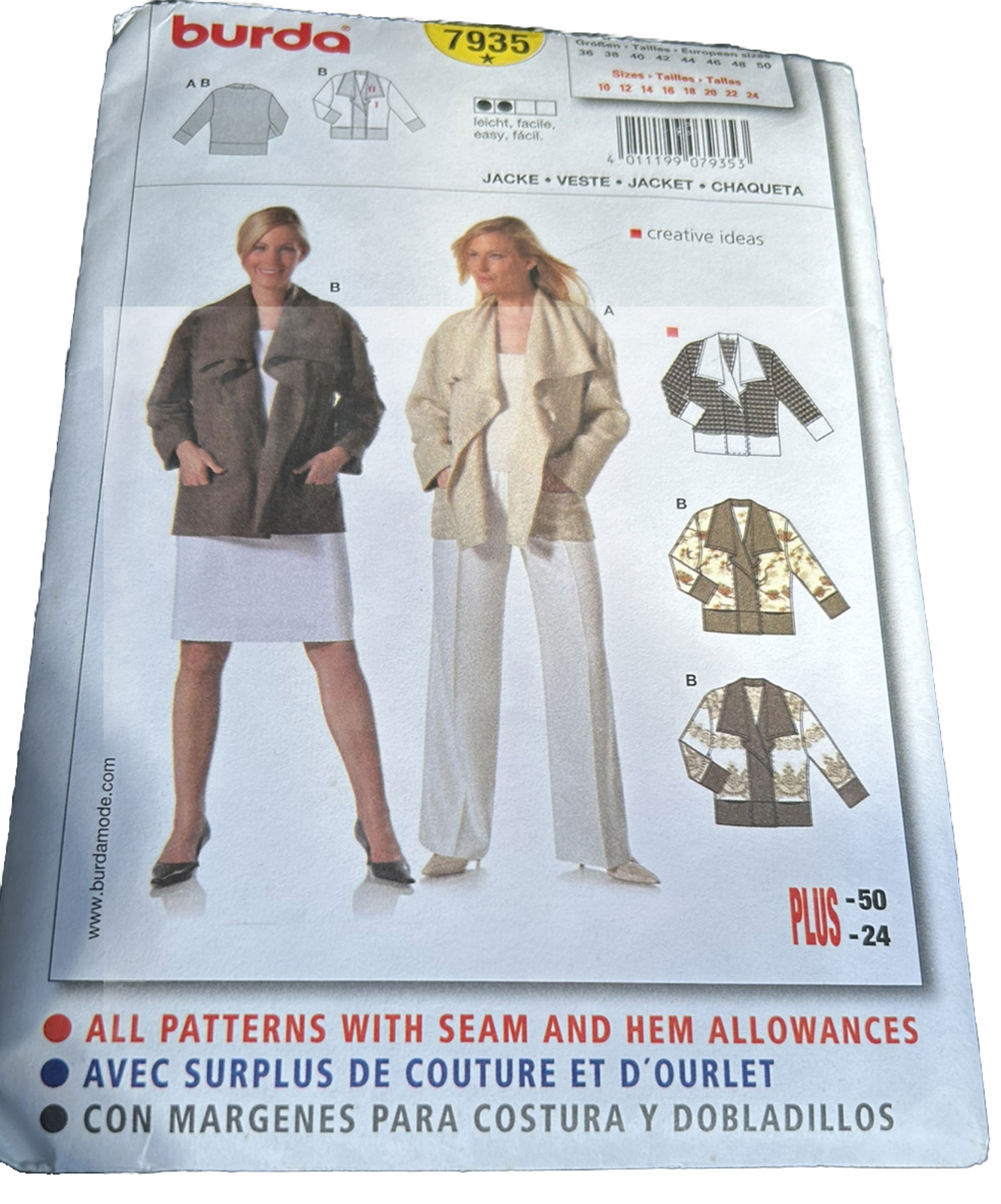 Burda Jacket Pattern 7935 Size 10 - 24 | eBay