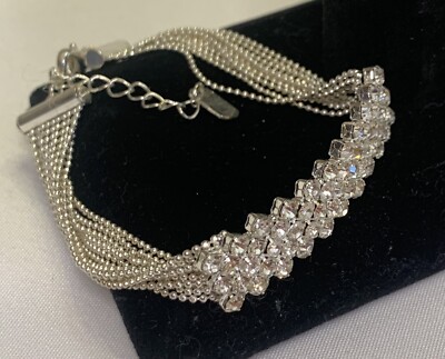 Christina Collection Multi Chain Silver Tone Clear Rhinestone Bracelet ...